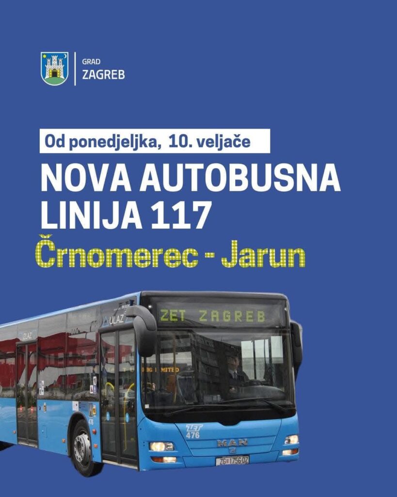 Nova ZET autobusna linija 117: Črnomerec – Jarun od 10. veljače - Grade Moj