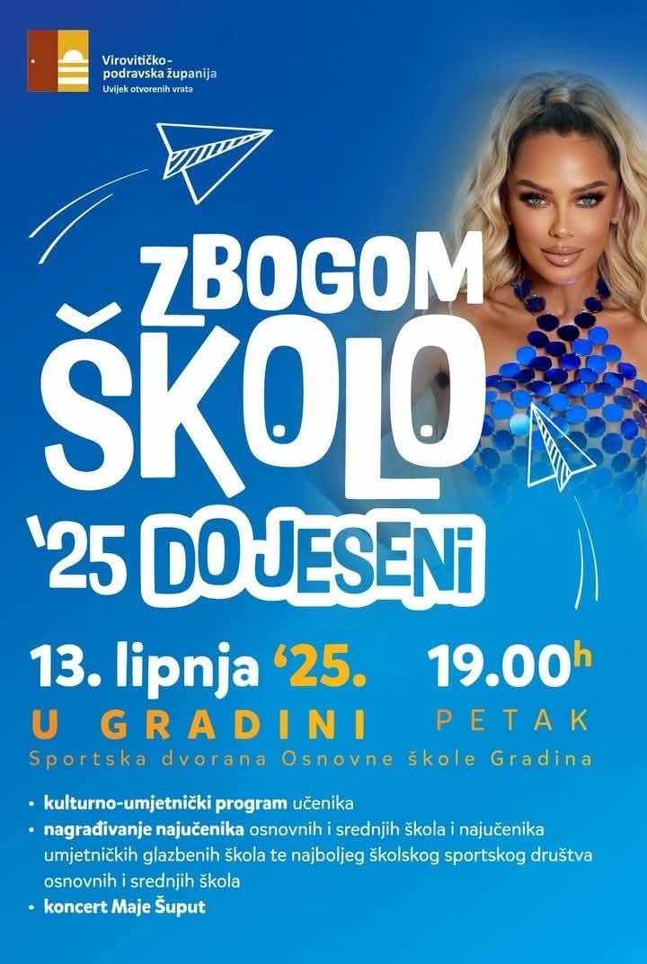 Zbogom školo 2025: Spektakularan koncert Maje Šuput i nagrade za učenike u Gradini - Grade Moj