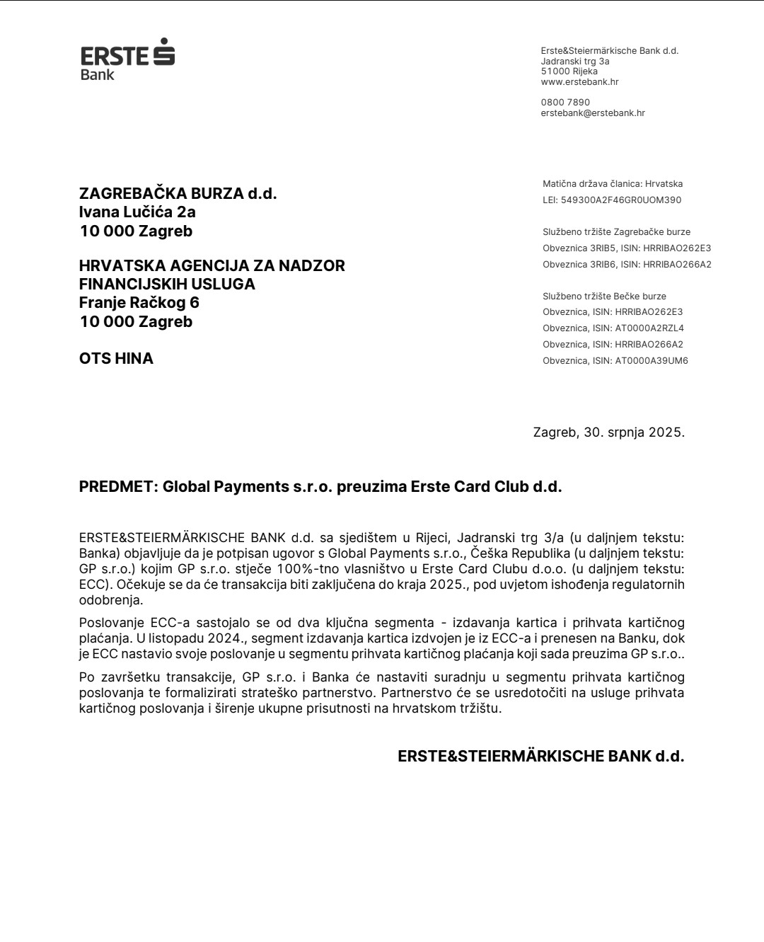 Global Payments preuzima Erste Card Club d.d. – Novi lider kartičnog ...