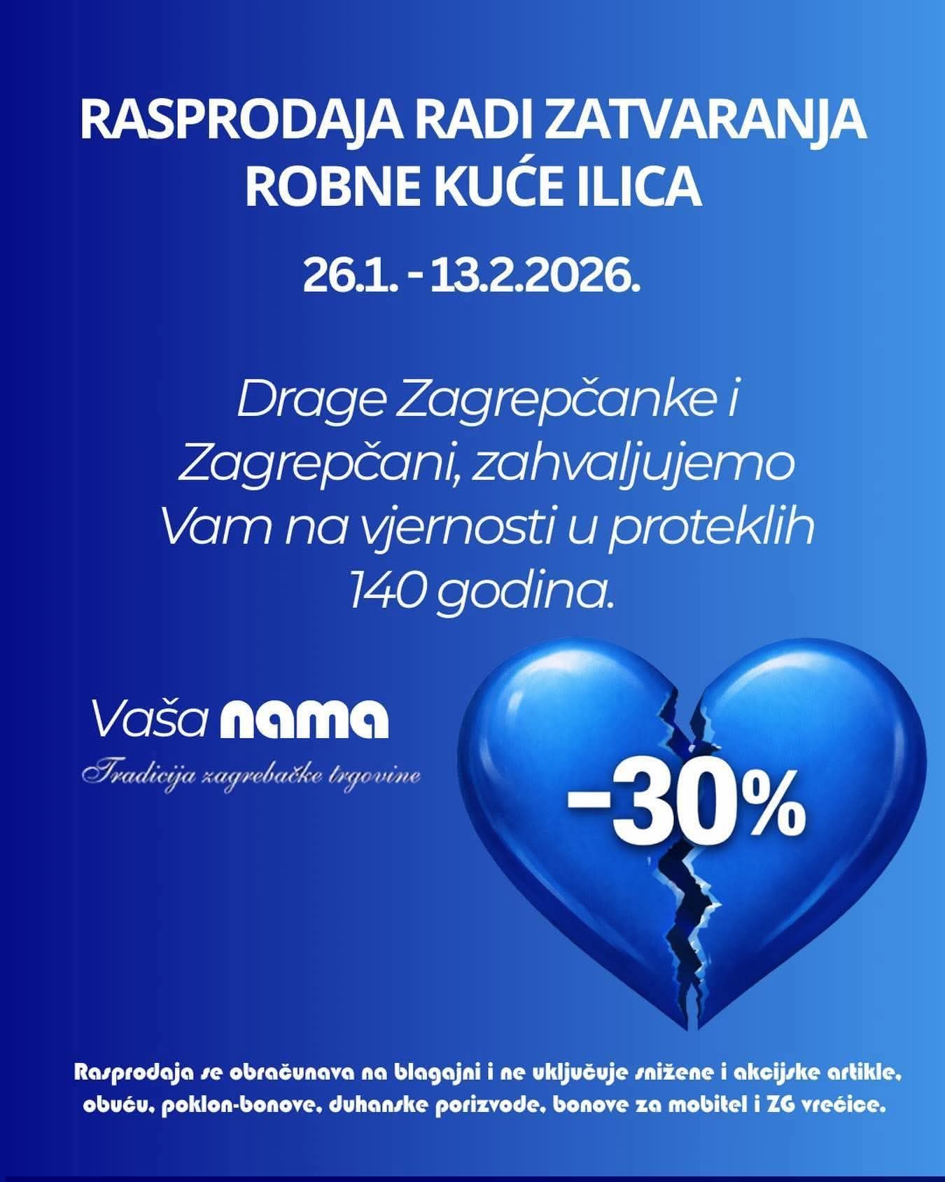 Zagreb: Nama zatvara robnu kuću u Ilici – rasprodaja do 13. veljače ...